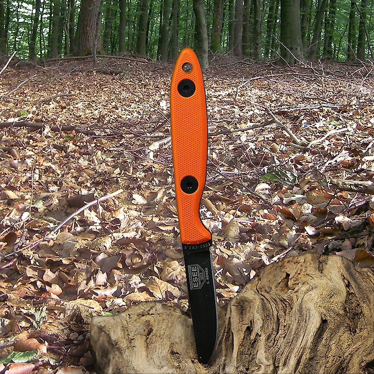 ESEE Knives Cody Rowen CR2.5 Hunting Camping Fixed Blade Knife w/Leather Sheath (Orange)