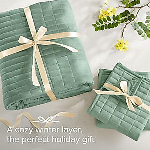 Comfort Spaces Kienna Quilt Set-Luxury Double Sided Stitching Design All Season, Lightweight, Coverlet Bedspread Bedding, Matching Shams, Bedspread King (120"x118"), Seafoam