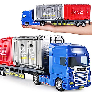 iPlay, iLearn Cargo Truck Toys for 4-5 Year Old Kids, Container Ship Crane Trailer, Transport Logging Trucks, Construction Vehicles Playset W/Forklift Boat, Birthday Gifts for 3 6 7 Boy Toddler Child
