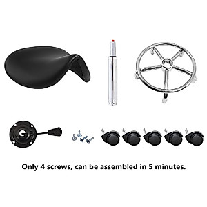 KKTONER Saddle Stool with Foot Rest PU Leather Swivel Adjustable Rolling Stool with Wheels Facial Salon Chair (Black)