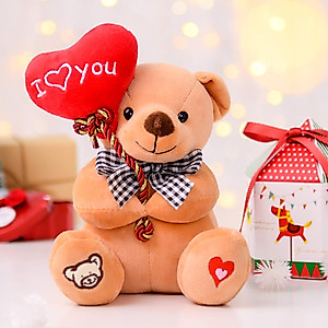 Gloveleya for Mom Plush Teddy Bear Holding Balloon Heart I Love You Lover's Gifts Brown 7"