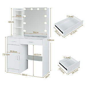 Absethink WhiteVanity Table,Make up Vanity Dressing Table with Mirror,Corner Vanity with Mirror with Lights,Vanity for Womens Vanities for Makeup