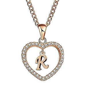 S5E5X Women Fashion 26 English Letter Name Heart Shaped Crystal Chain Pendant Necklaces Jewelry Gift (R)