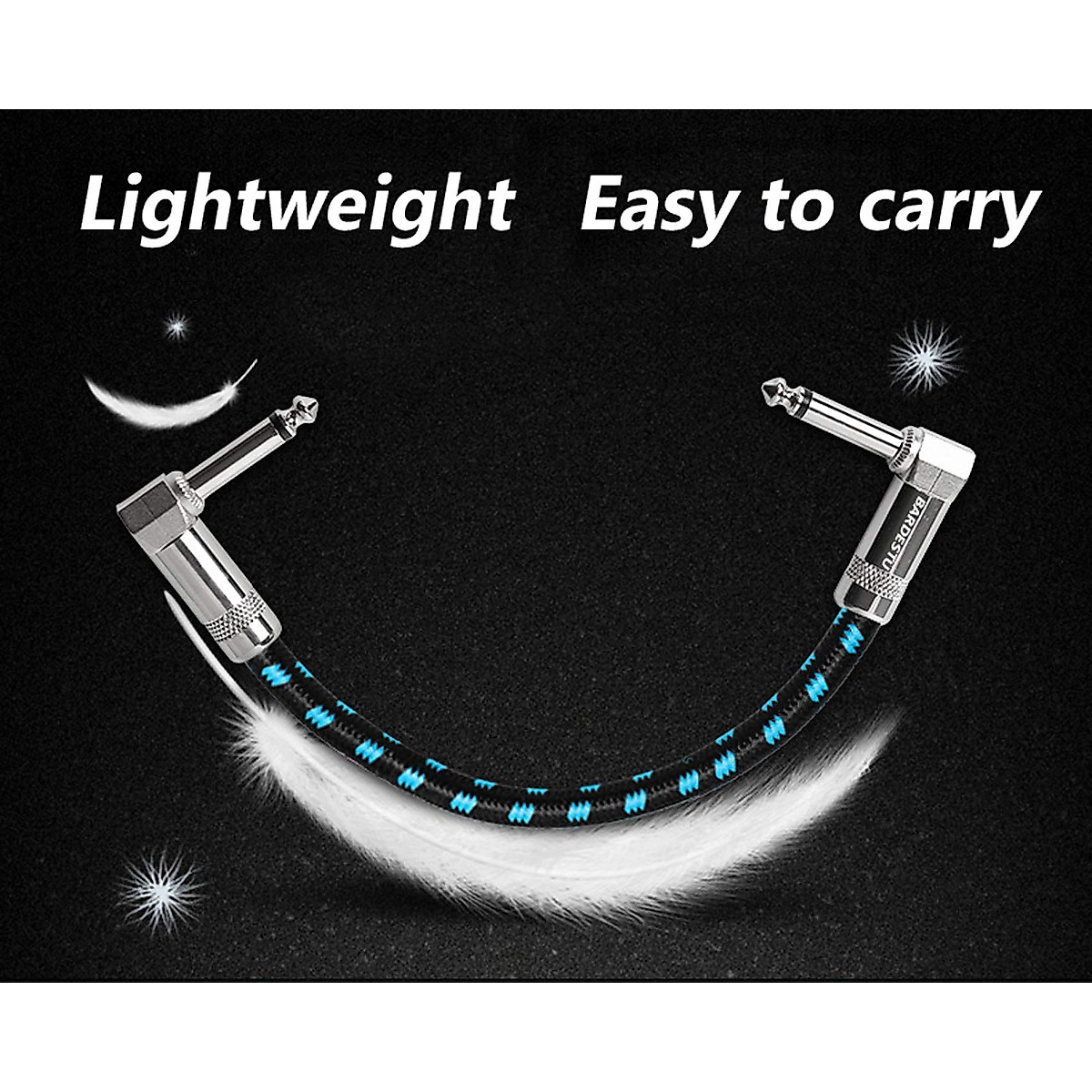 BARDESTU Guitar Patch Cables, 2 Pack 6 inch 1/4 Right Angle Plugs Pedal Short Effect Cable Low Noise Guitar Pedalboard Patch Cords with 4 Picks for Instrument Effects and Pedal Boards