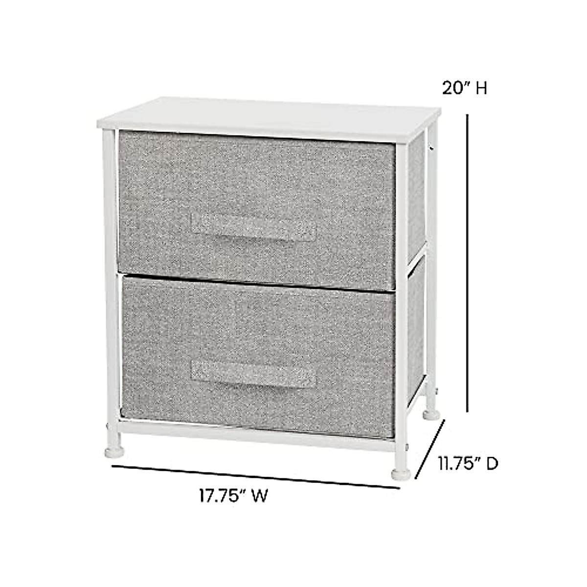 Flash Furniture Harris 2 Drawer Storage Organizer - White Cast Iron Frame and Wood Top - 2 Easy Pull Light Gray Fabric Drawers