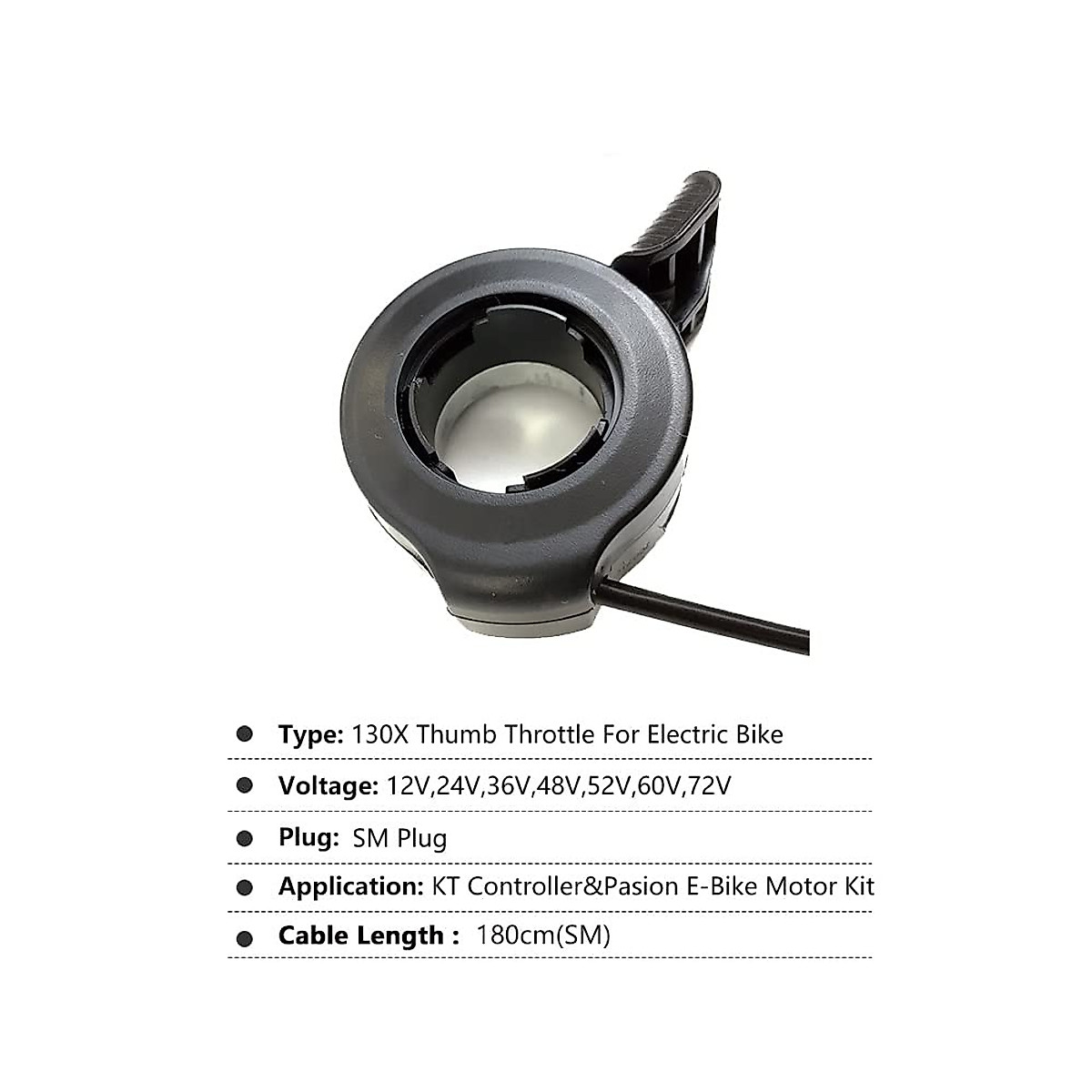 SCHUCK Ebike 130X 3 Pin SM Connector 22.2 mm Handlebar Tube Black Thumb Throttle 12V-72V Common to Left and Right Handlebar Control Speed for Electric Bicycle Accessories/Parts