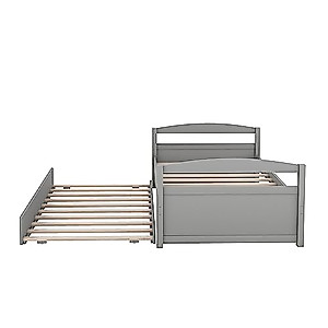 Harper & Bright Designs Twin Daybed with Trundle, Solid Wood Bed Twin Size Bed Sofa Platform Bed Frame, No Box Spring Needed (Twin Size, Gray)