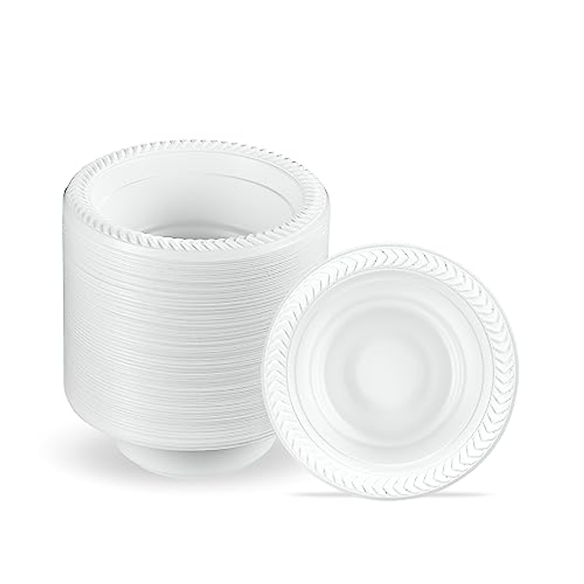 PLASTICPRO 100 PCS White Plastic Bowls 5 oz Premium Quality Light Weight Dishes Disposable Small Plastic Bowls for Dessert Appetizers Soups for Parties Weddings