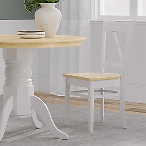 Glenwillow Home 5-PC - 42" Round Pedestal Dining Table + Cross Back Dining Chairs Dining Set in White/Natural
