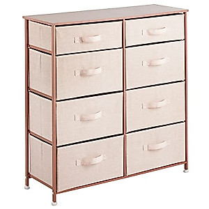 mDesign 35.3" High Steel Frame/Wood Top Storage Dresser Furniture Unit, 8 Removable Slim Fabric Drawers - Tall Bureau Organizer for Bedroom, Living Room, Closet - Lido Collection, Light Pink/Rose Gold