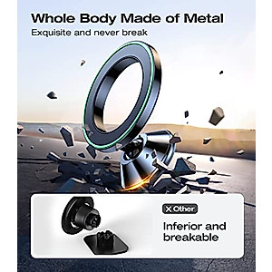 VICSEED for MagSafe Car Mount [20 Strongest Magnets] Magnetic Phone Holder for Car Dash [Not Drop 3M Adhesive] All-Metal Phone Mount for Car Dashboard Fit All Mobile iPhone 14 13 12 Pro Max Plus etc.