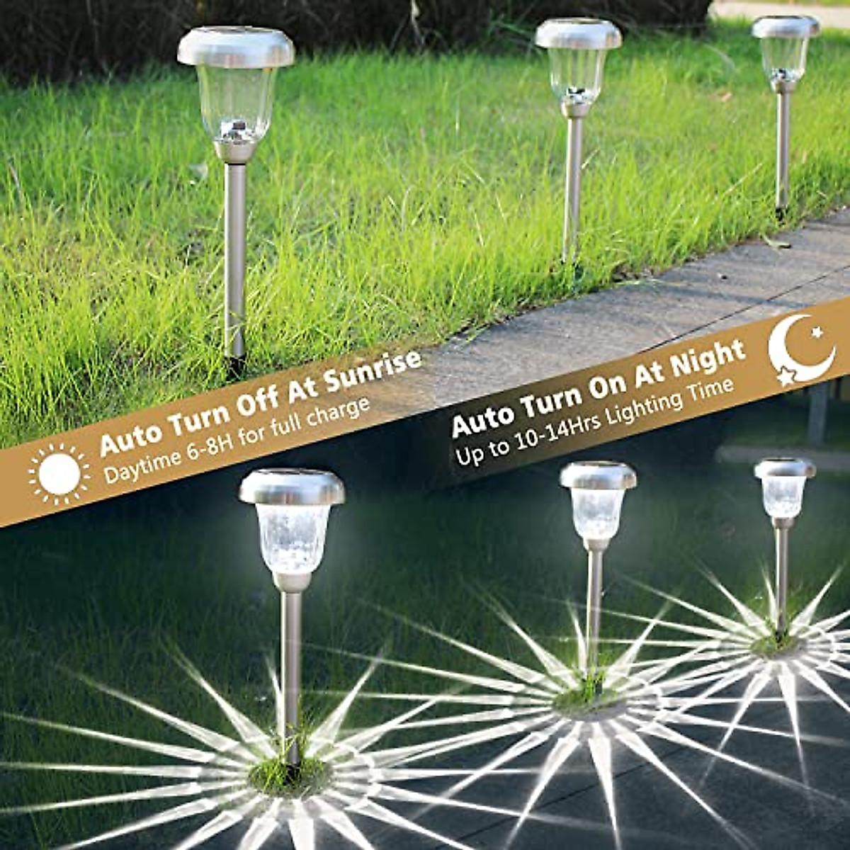 SyouHome Solar Pathway Lights Outdoor Waterproof, 4.5"x17.5" Solar Garden Light Supper Bright Up to 14 Hrs Glass Stainless Steel Metal Auto On/Off Solar Powered LED Landscape Lighting for Yard 4 Pack