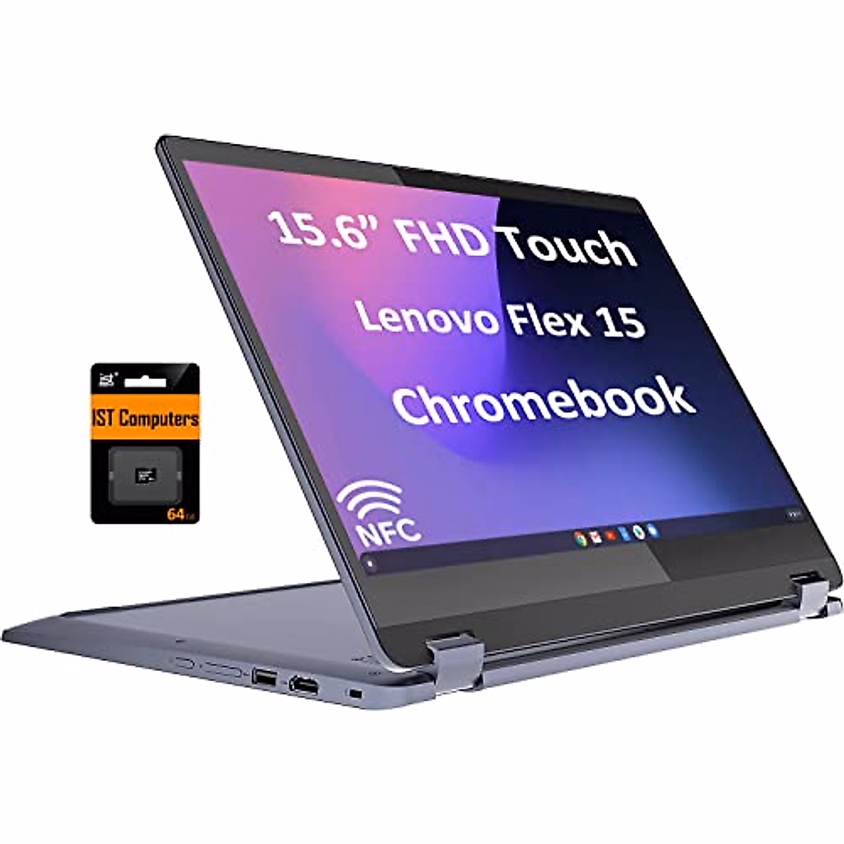 Lenovo Ideapad Flex 3 Chromebook 15.6" (2023) FHD 2-in-1 Touchscreen (Intel N4500, 4GB RAM, 128GB (64GB eMMC + 64GB SD Card), Webcam) Home & Student Laptop, NFC, HDMI, USB-C, IST SD Card, Chrome OS