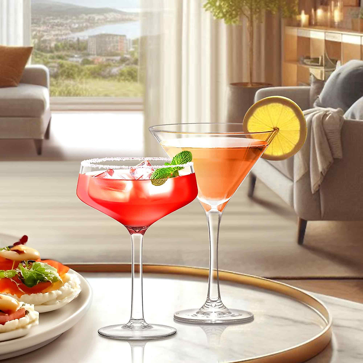 Amazing Abby - Courtney - 12-Ounce Plastic Coupe Glasses (Set of 6), Martini Glasses, Champagne Saucers, Reusable, BPA-Free, Shatter-Proof, Dishwasher-Safe, Perfect for Poolside, Outdoors, and More