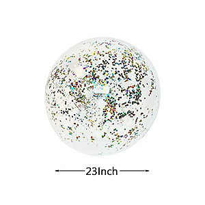 Yuguolorry Swimming Beach Ball Jumbo Pool Balls Confetti Glitters Inflatable Swimming Pool Water Ball Beach Outdoor Summer Party Favors for Adult Inflatable Beach Balls (Iridescent 23 Inch)