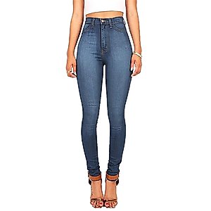 Andongnywell High Waisted-Rise Colored Stretch Skinny Jeans for Women (Light Blue,Medium)
