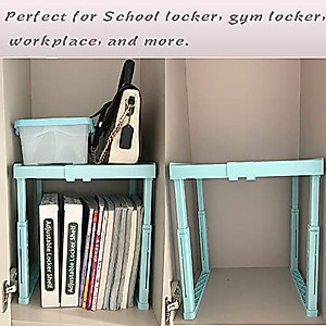 Adjustable Locker Shelf for School, Height and Width Adjustable Locker Organizer, Locker Stand Shelf for Work, Stackable Locker Tools for Gym Lockers, Office, Back to School Essentials, Mint Blue