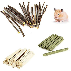 NEREIDS NET 300g Hamster Natural Snack Kit Apple Sticks, Teeth Grinding Toy, Timothy Hay Sweet Bamboo Chew Teeth Care Wood Toys for Gerbil Bunny Chinchilla Guinea Pig Pets Food