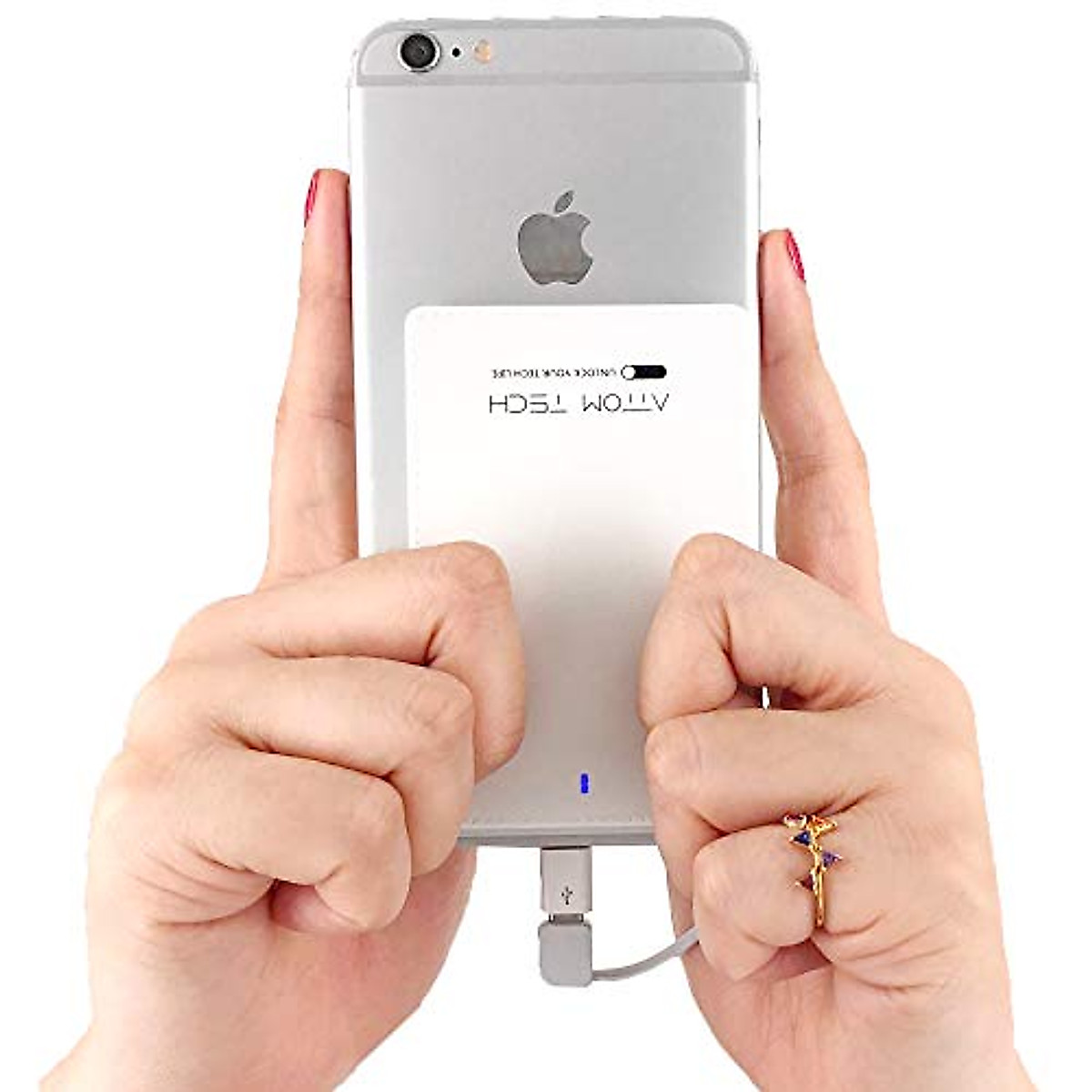 Attom Tech 2500mAh Power Bank Mini,Back-up Phone Battery Pack Ultra Slim,Pocket Size Thin External Phone Battery Pack Emergency Phone Power Built-in Charging Cable for Android Micro USB and Apple(WHT)