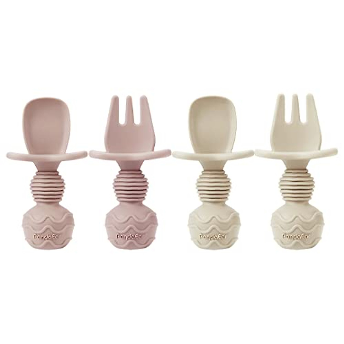 PandaEar 4 Pack Silicone Baby Spoons Forks Feeding Set, Toddler Utensils Baby Led Weaning Supplies, First Stage Baby Spoon Self Feeding 6 Months Old Baby Essentials