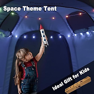 Portable Hexagon Kids Play Tent with LED Strip Lights Indoor Children Play House Easy Set-up Space Tent Dream Tent for Night.4-5 Person Large Tent & Birthday Gifts