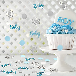 300 Pcs Winter Baby Shower Table Confetti Glitter Snowflake Confetti Silver White Table Decorations Paper Sprinkle Party Decorations for Baby Shower Gender Reveal Birthday Winter Party Decors (Blue)