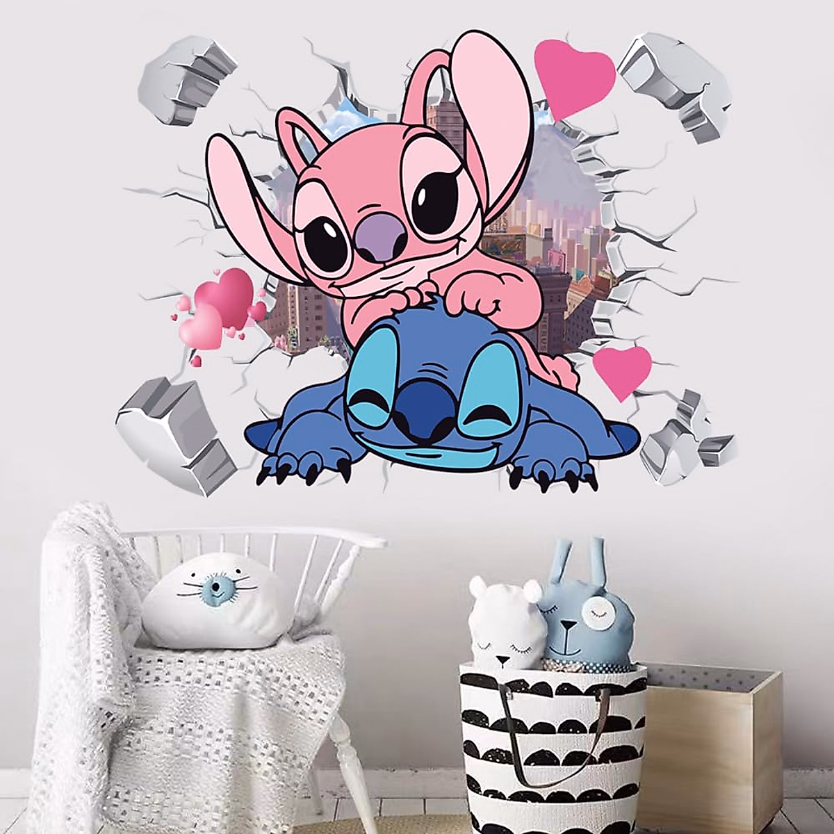 GXFCDYJ 3D Hole Wall Decals Cartoon Kids Wall Stickers Living Room Birthday Baby Room Background Decoration(15.7 in x 23.6 in)