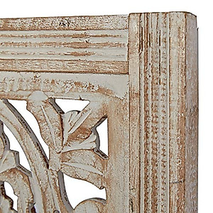 Deco 79 Mango Wood Floral Handmade Intricately Carved Arabesque Wall Decor, 12" x 1" x 36", Cream White