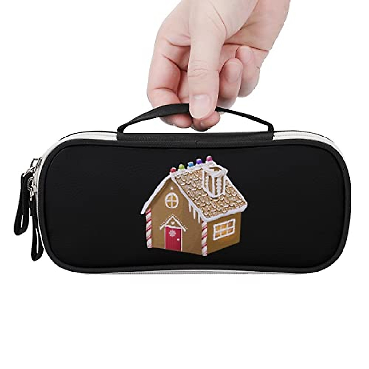 Gingerbread House Printed Pencil Case Bag Stationery Pouch with Handle Portable Makeup Bag Desk Organizer