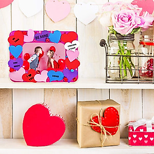 Winlyn 12 Sets Heart Picture Frames Decorations Valentine Crafts Kits DIY Heart Frames Art Sets Smile Hearts Foam Valentine Stickers for Kids Valentine's Day Party Classroom Activities Gift Exchange