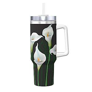 furenan White Calla Lilies 40oz Tumbler With Handle And Straw Lid Stainless Steel Double Wall Vacuum Insulated Tumbler Travel Mug Straw Covers Cup For Water Iced Tea Or Coffee