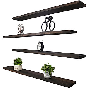 HXSWY 48 Inch Rustic Floating Shelves for Wall Decor Farmhouse Wood Wall Shelf for Bathroom Kitchen Bedroom Living Room Set of 4 Brown