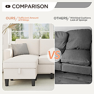 Yattem 78'' Convertible Sectional Sofa Couch：Beige L-Shaped Couches for Living Room with Reversible Chaise—3-Seat Modern Linen Sectional Couches for Living Room/Apartment/Studio/Small Space