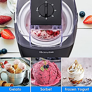ILAVIE Ice Cream Maker Machine Soft Serve, Frozen Yogurt,Sorbet Gelato Maker and Auto Shut-off Timer, 1.5L Large Capacity Removable Inner Bowl, BPA-free, Healthy Homemade DIY Food