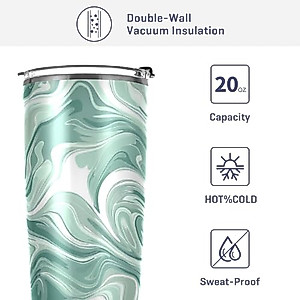 Amooorous Gray-green Fluid Stainless Steel bottle with straw with Straw Leak Resistant Flip insulated travel coffee mug for travel cute vacuum insulated tumbler with lid vasos para agua gym 20oz