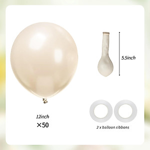 12inch Pearl White Balloons, 50pcs Double -Stuffed Pearl Sand White Ivory Balloons for Wedding Birthday Bridal Shower Engagement Anniversary Party Decorations