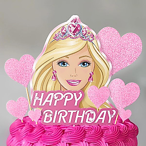 VeSidyHelo Girl Cake Topper Set, Glitter Happy Birthday Toppers Heart Party Supplies Favor Decorations Pink