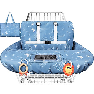 Yoofoss Shopping Cart Cover for Baby, 2-in-1 High Chair Cover with Safety Harness, Multifunctional Cart Covers for Babies, Universal Fit, Soft Padded Grocery Cart Cover for Baby Boy Girl - Blue