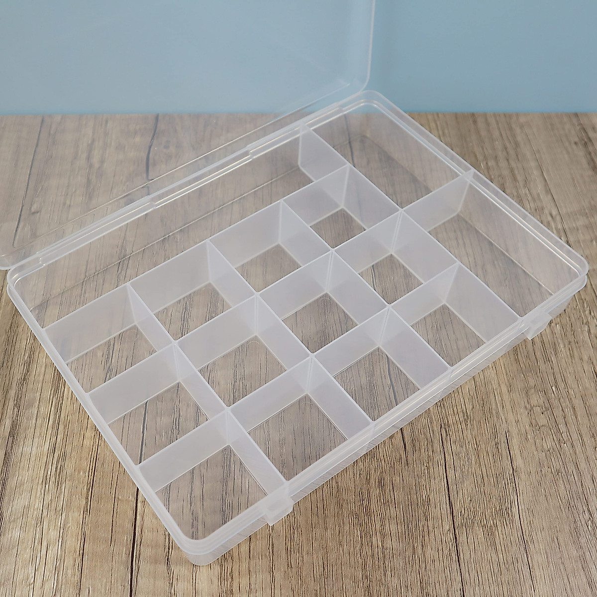 EIKS Plastic Compartment Organizer Box Case with 15 Grids for Beads Jewelry Fishing Tackles Metal Parts Accessories Screws Button, Size 9x6.7x1.4inch