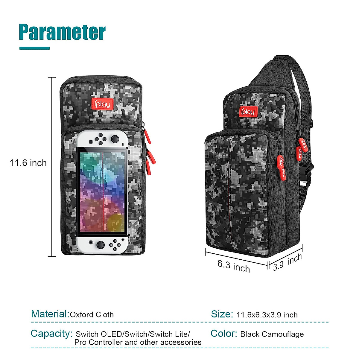 Backpack Carrying Travel Bag for Nintendo Switch/Lite/OLED/Console/Dock/Joy-Cons&Accessories Storage, Portable Nylon Waterproof Crossbody Shoulder Chest Sling Side Gaming Bag for Men Boys, Camouflage