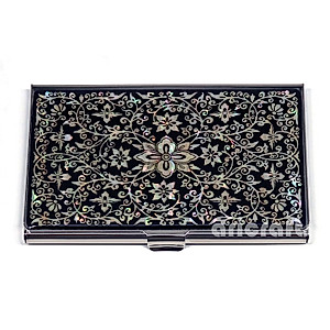 Mother of Pearl Business Card Holder Credit Card Case ID Name Card Holder Metal Card Case Money Cash Case Wallet Arabesque Design