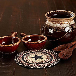 VHC Brands Colonial Star Trivet Hot Pad for Pots Pans, Tan Black Red, Jute Blend, Round Circle, 8 Inches