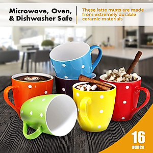 Bruntmor 16 Oz Polka Dot Coffee Mug Set of 6, Large 16 Ounce Ceramic Mugcup Set In Multi Color Dot Design, Best Coffee Mug For Your Christmas Or Birthday Gift