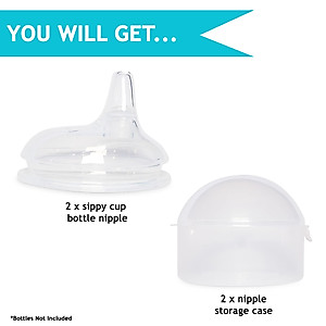 Soft Spout Sippy Cup Bottle Nipples for Comotomo Baby Bottle, 2 Pack | Fits 5 Ounce and 8 Ounce Bottles | Transition Nipples Convert Baby Bottle to Sippy Cup | Includes Nipple Storage Case