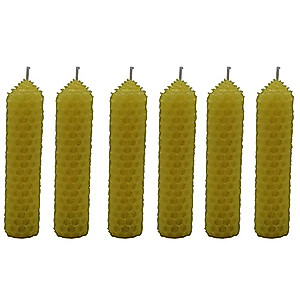 4 Inches 100% Pure Natural Handmade Beeswax Honeycomb Hand Rolled Unscented Tapers Candles (Yellow x 6, 0.9" x 4")