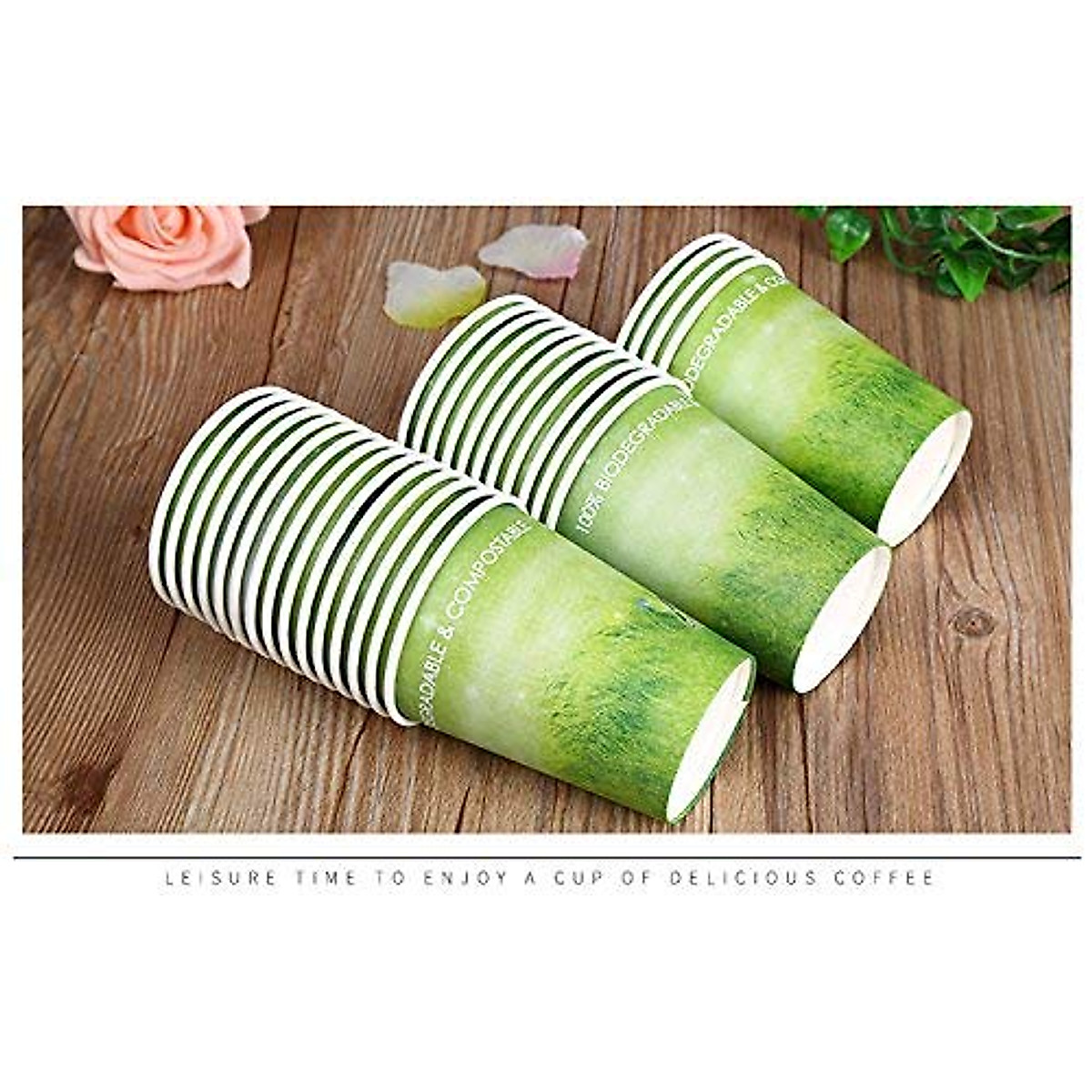A+ DESIGN Special Green Grass Design Paper Hot Coffee Cups Eco-friendly,100% Blodegradable&Compostable (Green grass, 100 count, 8 oz)