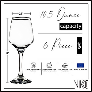 Vikko Stemmed Wine Glasses, 10.5 Oz White Wine Glasses, Set of 6 Red Wine Glasses Set, Thick and Durable Glass Wine Glasses, Stem Wine Glasses
