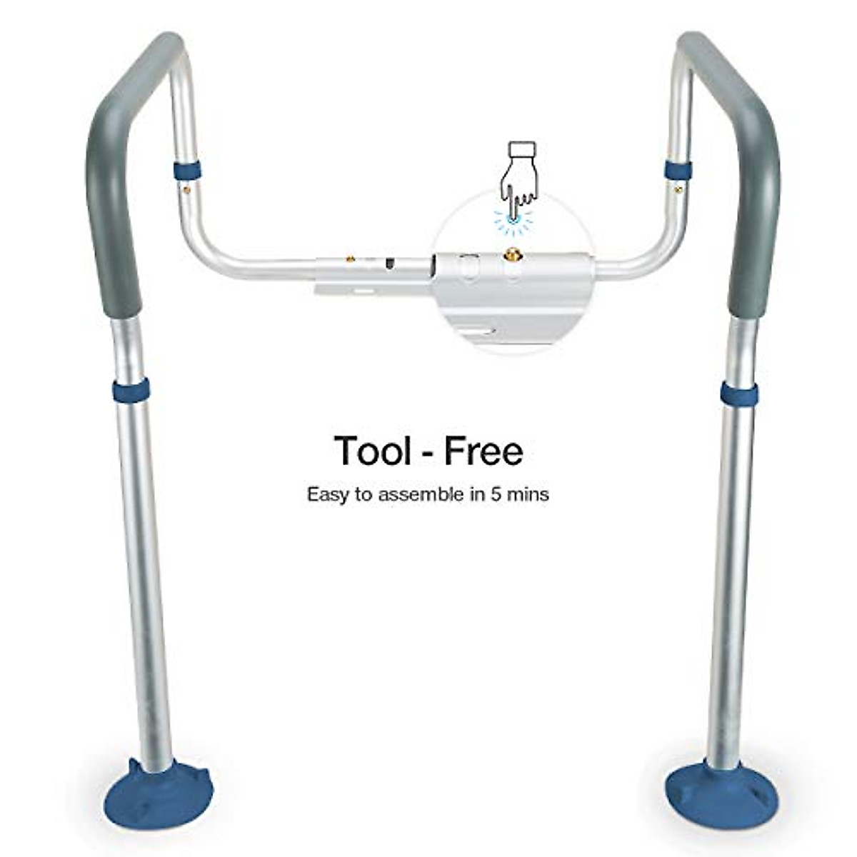 GreenChief Toilet Safety Rail, Medical Bathroom Safety Frame for Elderly, Handicap and Disabled - Adjustable Handrails for Toilet Seat Toilet Handrails Helper, 2 Additional Rubber Tips