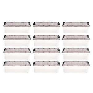 IRIS USA 6 Quart Stack & Pull Clear Storage Box, Gray, 12 Pack