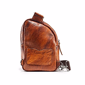 GZRHKJ Crossbody Bags for Women Men, Genuine Leather Small Sling Bag for Women Men，Handmade Chest Bag Shoulder Backpack——Brown